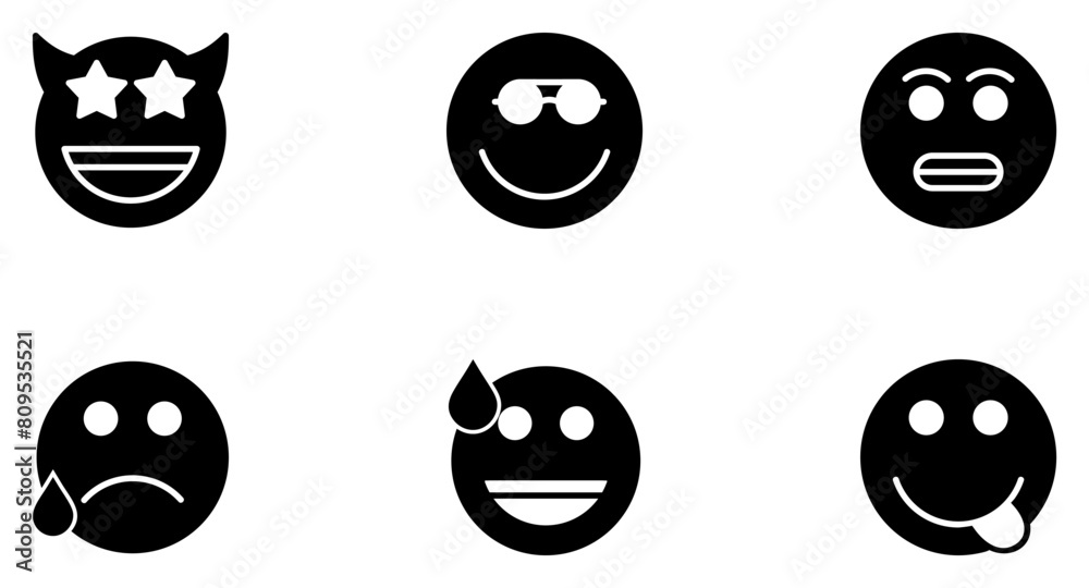 Smiley Glyph Icon pictogram symbol visual illustration Set Stock Vector ...