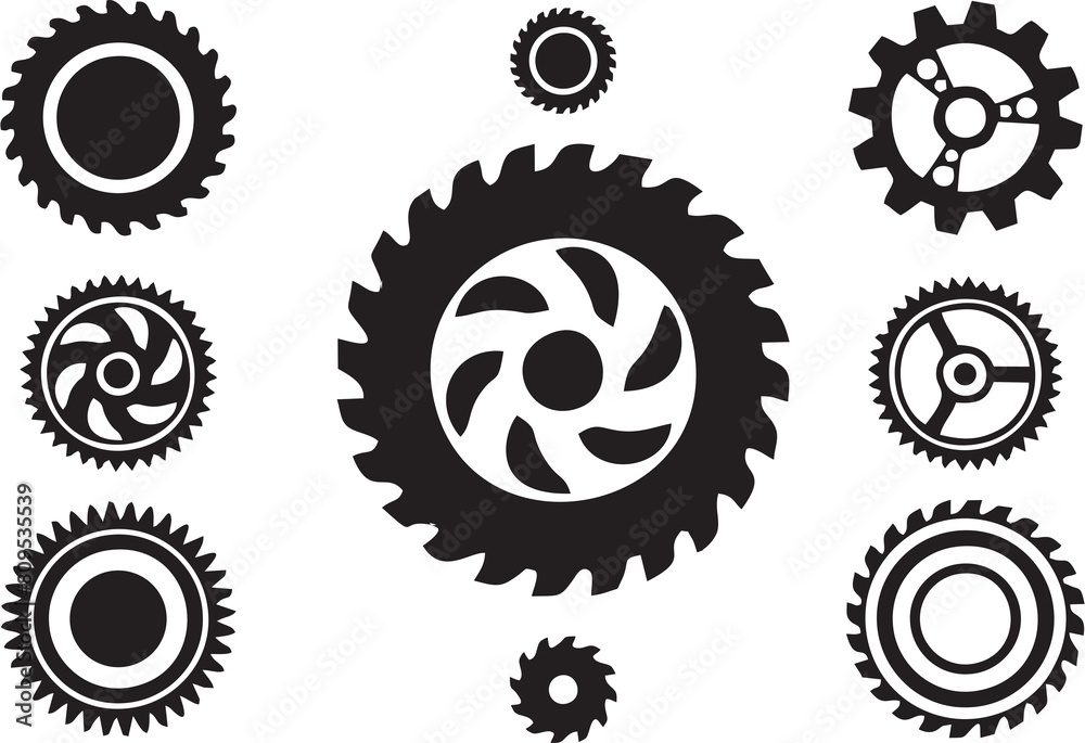 Set of realistic gear and cogwheel bicycle stars. A profiled wheel with ...
