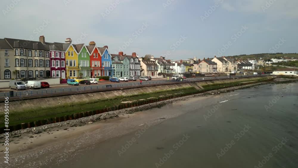 Aerial shot of Whitehead, a seaside village in Co. Antrim, Northern ...