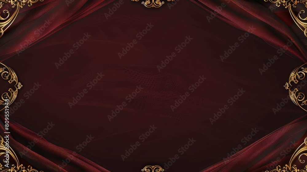 An opulent deep burgundy background with golden flower border frame ...