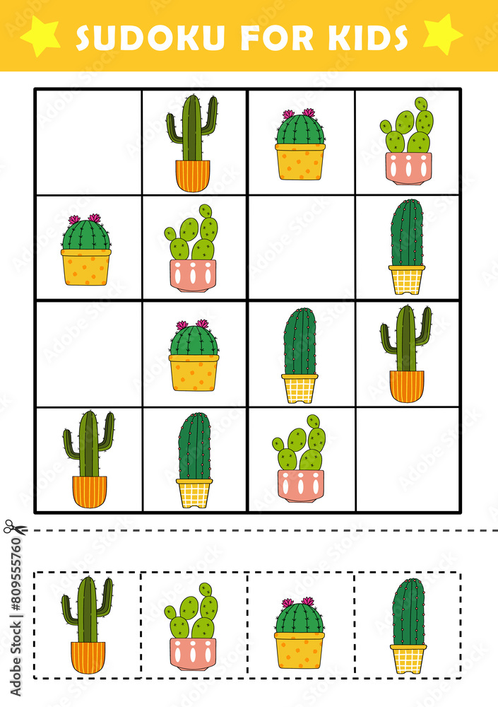 Sudoku logical reasoning activity for kids. Fun sudoku puzzle with cute ...