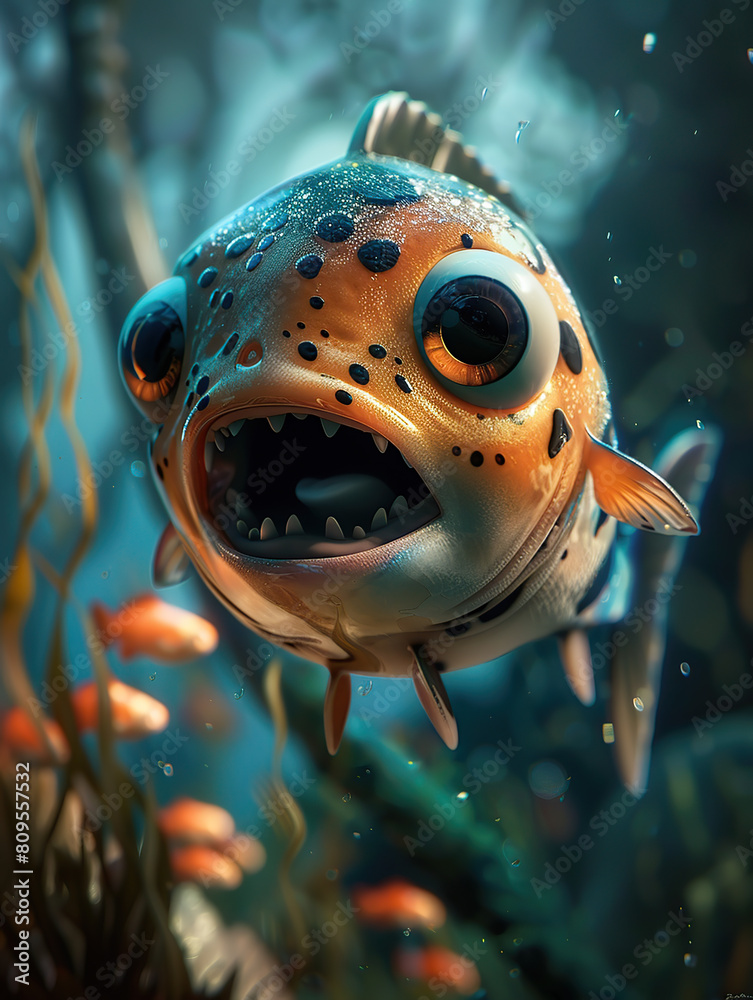 fish, 3D, illustration, children, underwater, ocean, sea, colorful ...