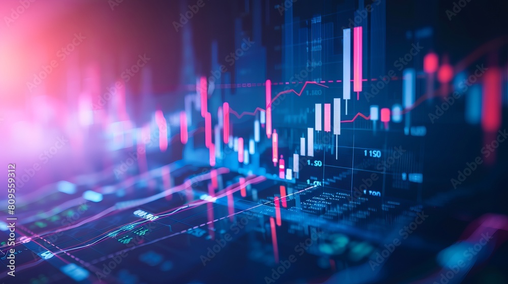 Market growth analysis: bullish candlestick chart pattern on blue ...