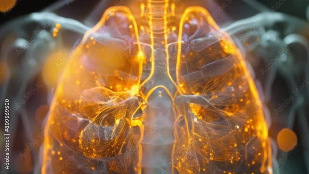 An x-ray of a human chest, showing the heart and lungs, used for ...