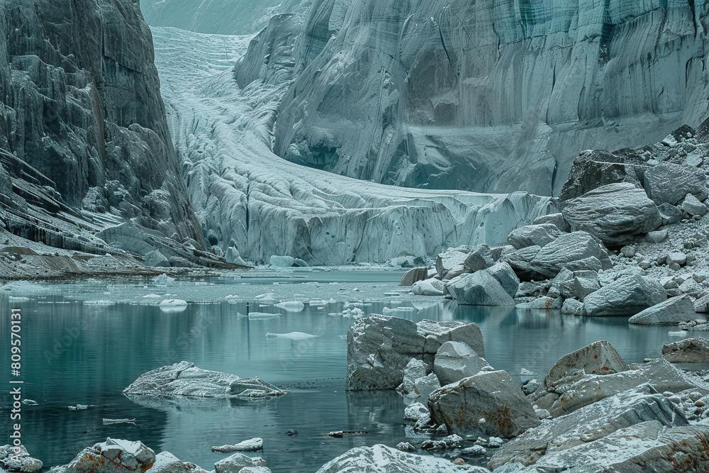 wallpaper of a shrinking glaciers, with rocky moraines as the ...