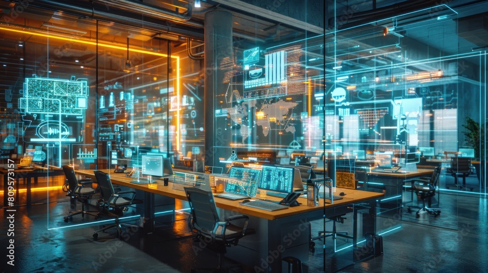 An open-plan IT office environment with CGI overlays demonstrates how ...