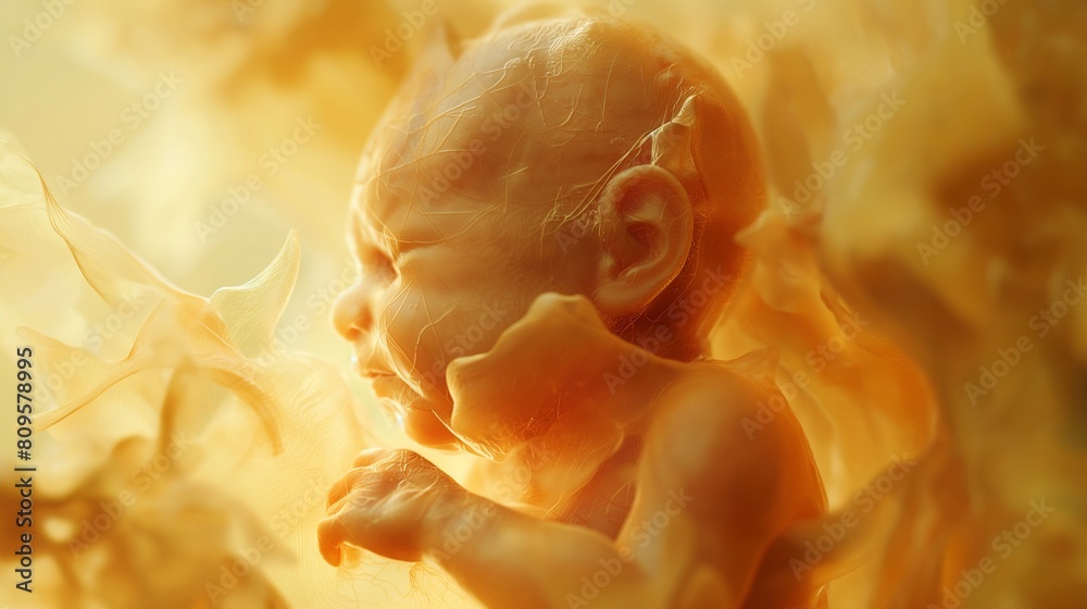 Little human baby inside mother womb. Small embryo in uterus. Cute ...