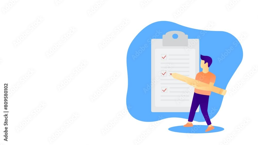 Simple animation of a man writing in checklist, 4k animated footage ...