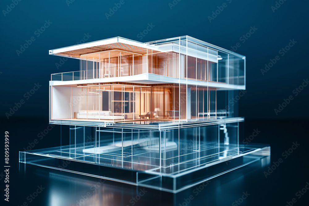 BIM Building Information Modeling concept. 3D digital model based ...