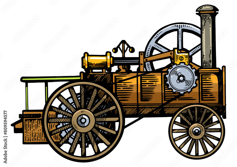 Steam engine tractor sketch engraving PNG illustration. T-shirt apparel ...
