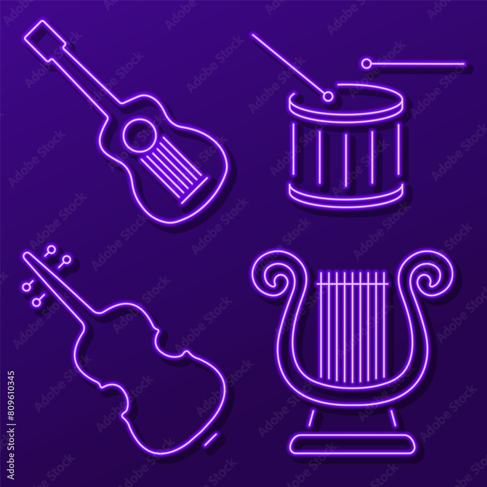 musical instruments neon sign, modern glowing banner design, colorful ...