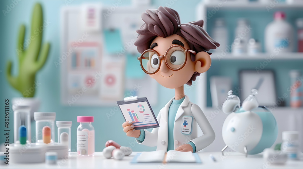 3D cute cartoon icon as Healthcare Analyst Improving Patient Outcomes ...