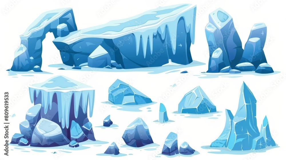 Cartoon modern illustration set of large chunks and pieces of iceberg ...