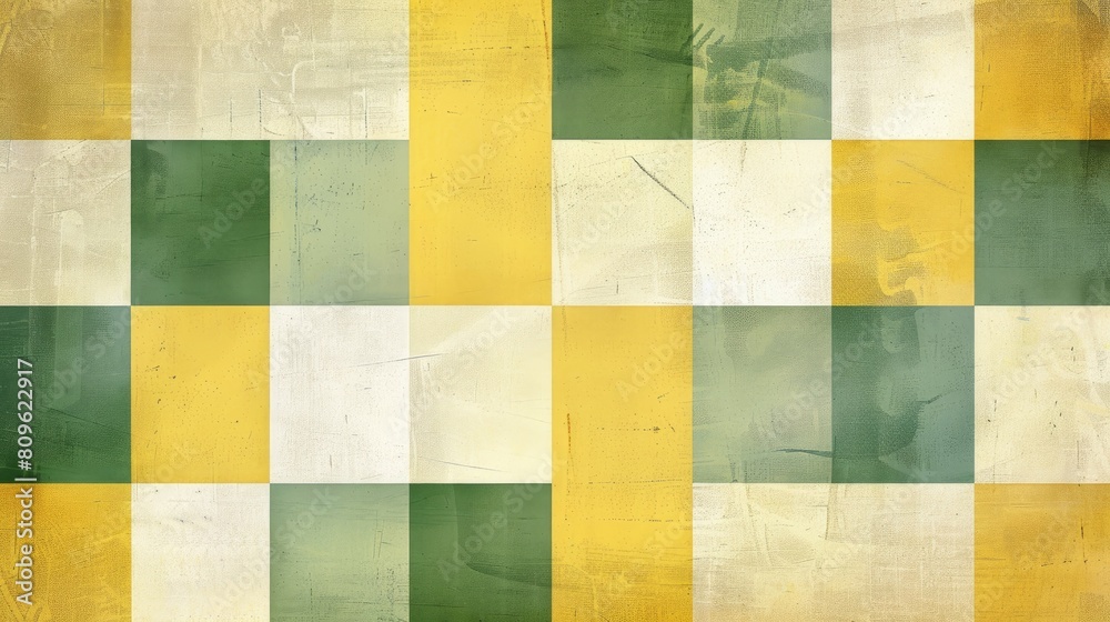 Vintage checkered background in yellow white green and olive with room ...