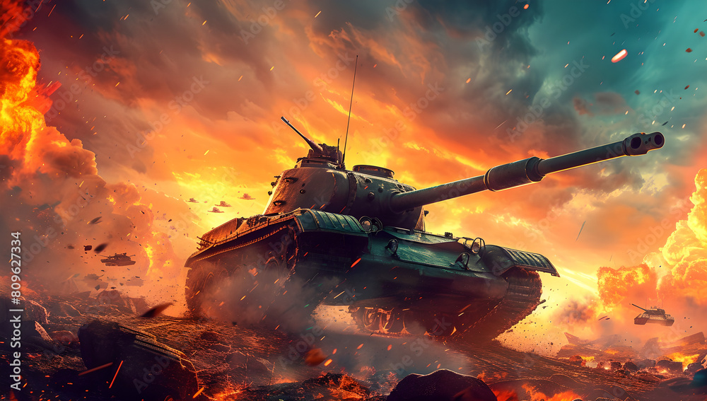 Tanks game background , fighter tank at battlefield fighting, shoot ...