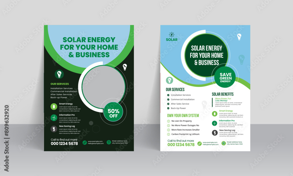 Green energy flyer templates and solar panel business poster layout ...
