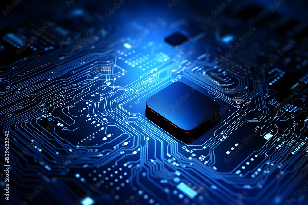 Circuit board background futuristic chip processor motherboard on blue ...
