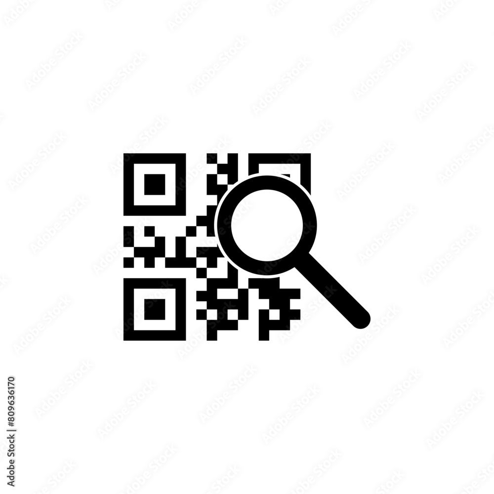 QR Code and Magnifying Glass, Search flat vector icon. Simple solid ...