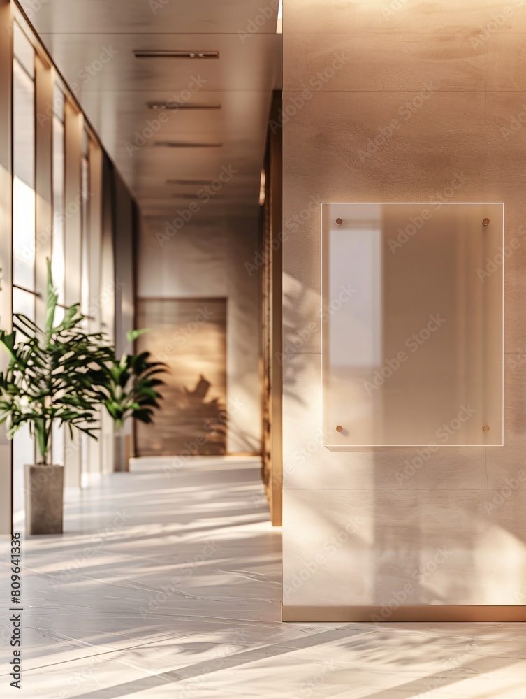 Clear glass sign board with 3D rendering for nameplate design, suitable ...