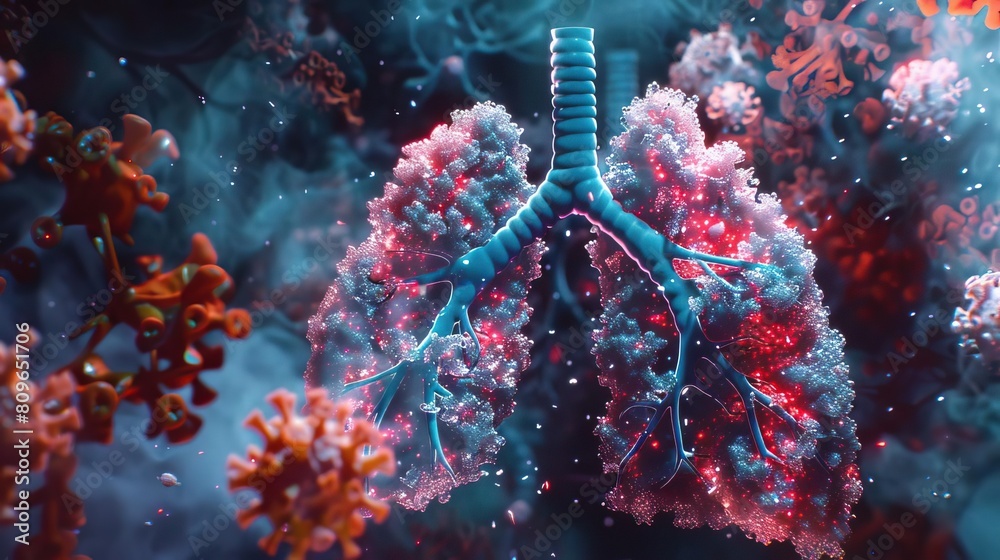 A highly detailed 3D representation of human lungs, highlighting the ...