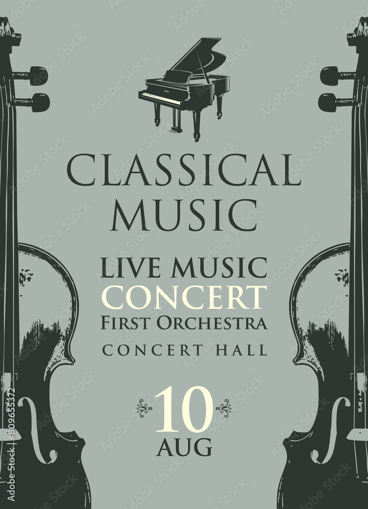 Poster for a concert of classical music in vintage style. Vector ...