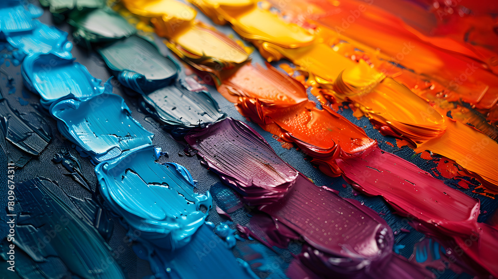 Thick swatches of oil paint in a rainbow of colors, showcasing texture ...