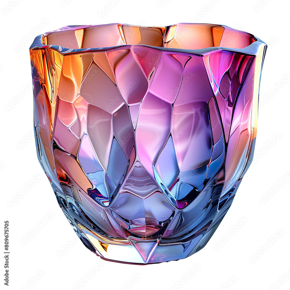 Front view of an angular glass vase with sharp edges and a futuristic ...