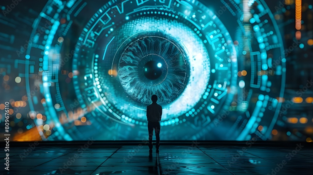 Futuristic optical eye scanner background, 3d advanced spy camera ...