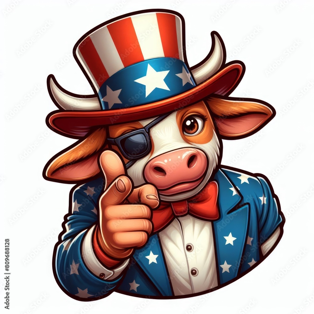 Cow 4th of July patriotic American flag Cartoon Clipart Independence ...