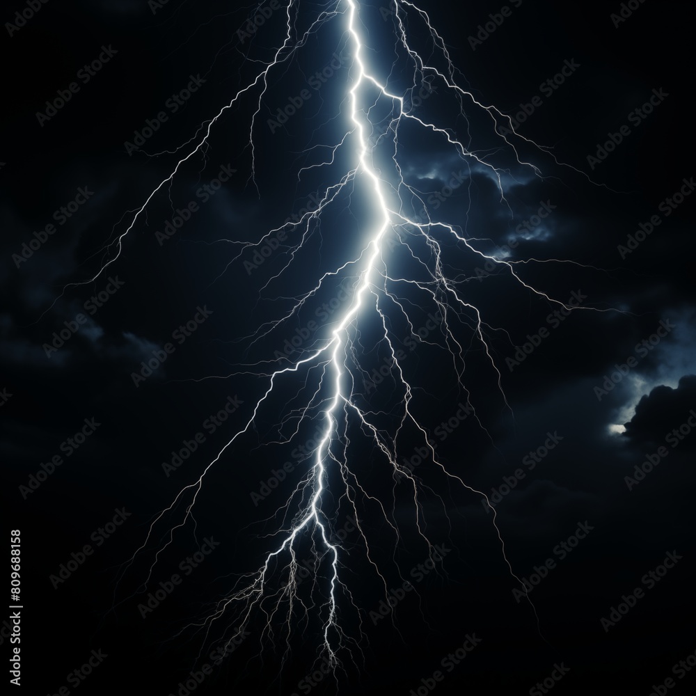 Majestic Lightning Bolt Illuminates the Dark Night Sky Stock ...