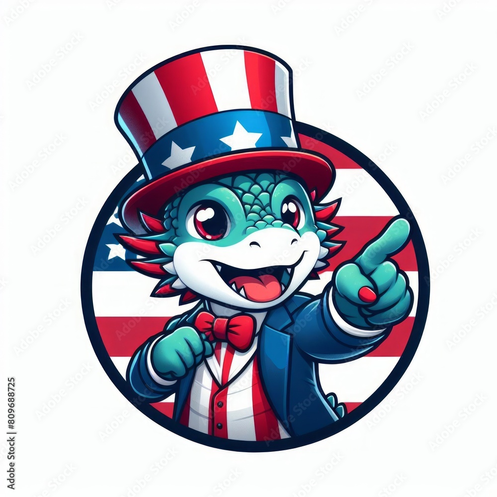 Dragon 4th of July patriotic American flag Cartoon Clipart For ...