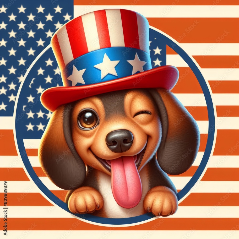 Dachshund Dog 4th of July patriotic American flag Cartoon Clipart ...
