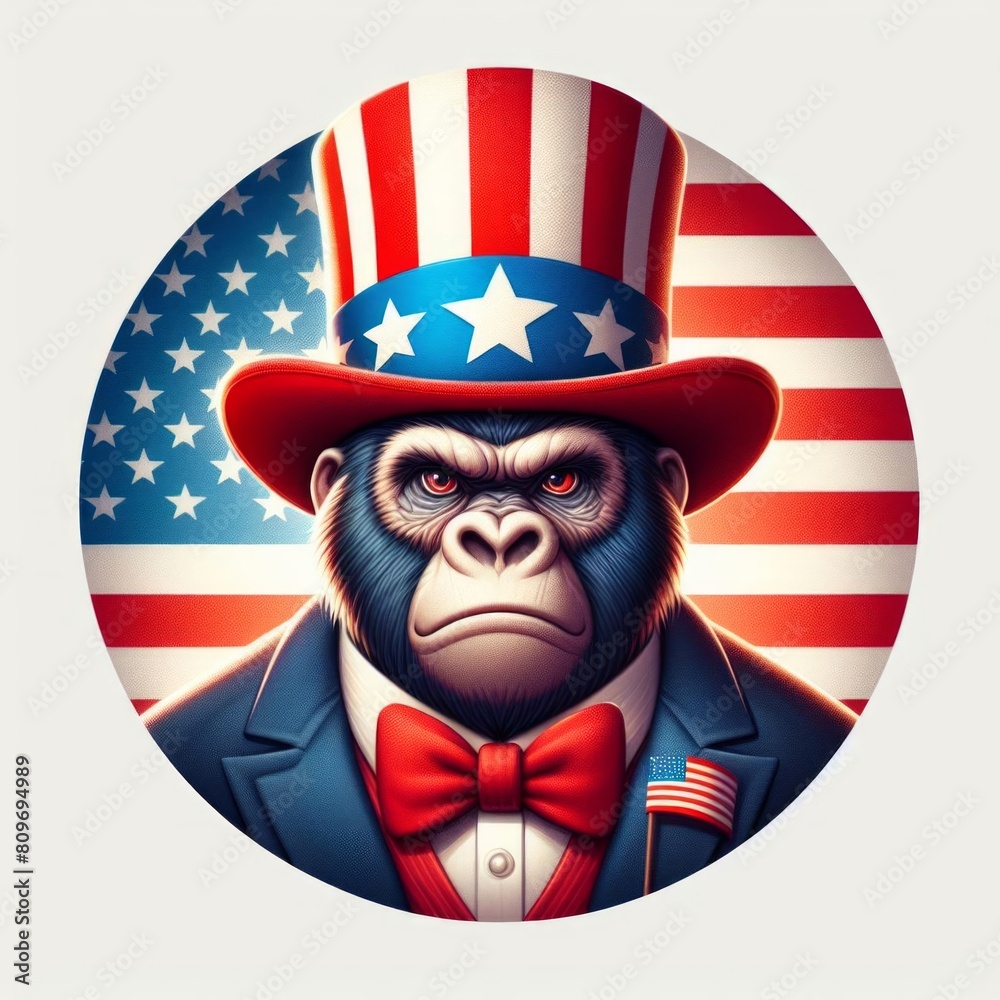 Gorilla 4th of July patriotic American flag Cartoon Clipart ...
