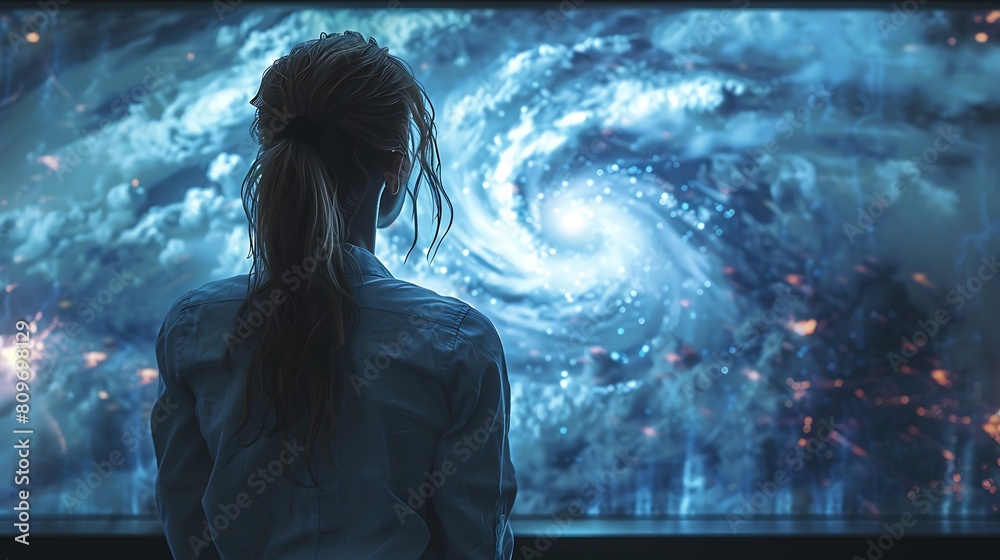 An over-the-shoulder view of a meteorologist at work during a severe ...