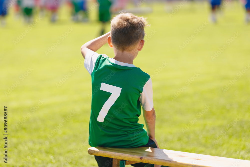 Young Boy Soccer Strike With Number Seven on Back. School Boy in ...