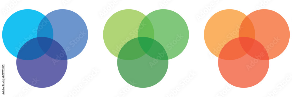 Venn diagram three overlapping circles chart line and solid. Business ...