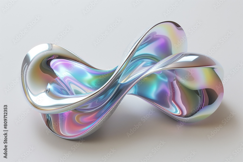Holographic liquid metal 3D shape, wavy design, dynamic fluid element ...