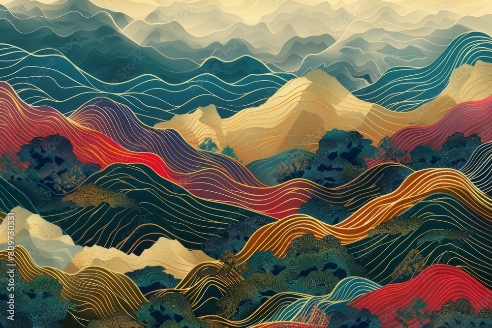 Japanese background with line wave pattern vector. Abstract art ...