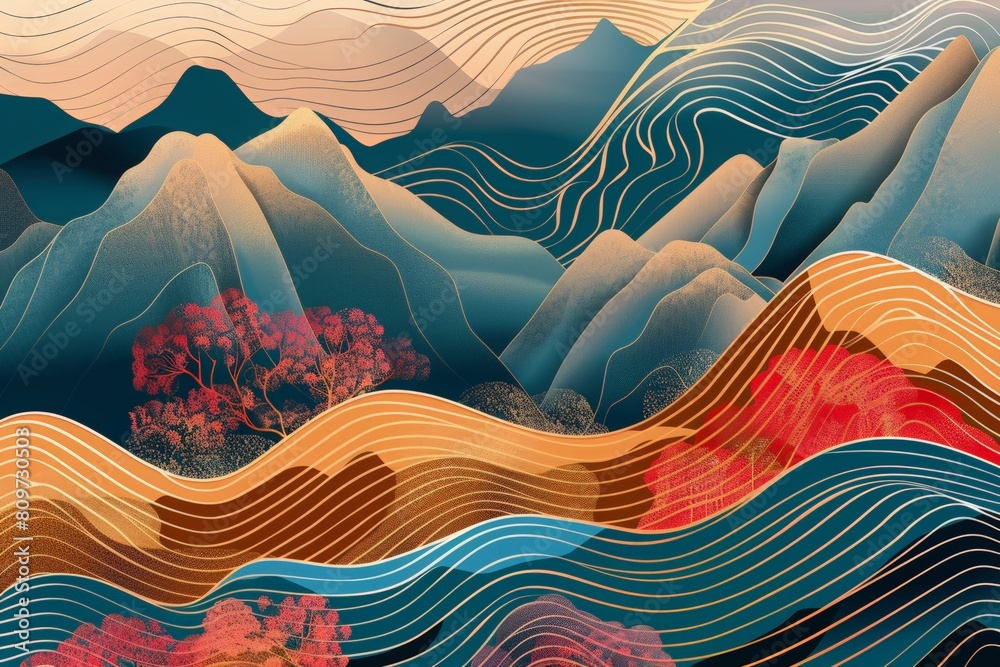 Japanese background with line wave pattern vector. Abstract art ...