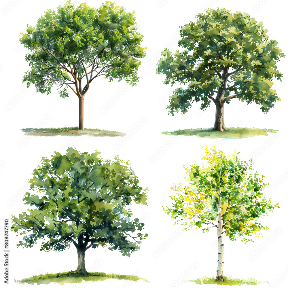 Trees front view, PNG, watercolor style vector tree, quaking, aspen ...