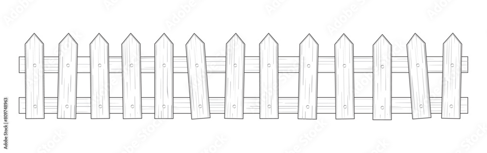 Wooden fence doodle style, garden or farm palisade. Enclosure railing ...
