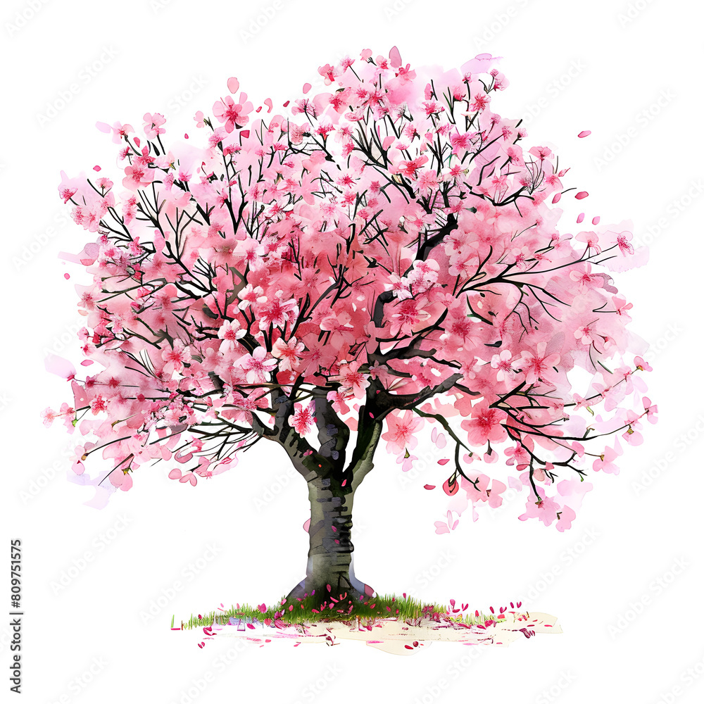 Trees front view, PNG, watercolor style vector tree, sakura tree ...