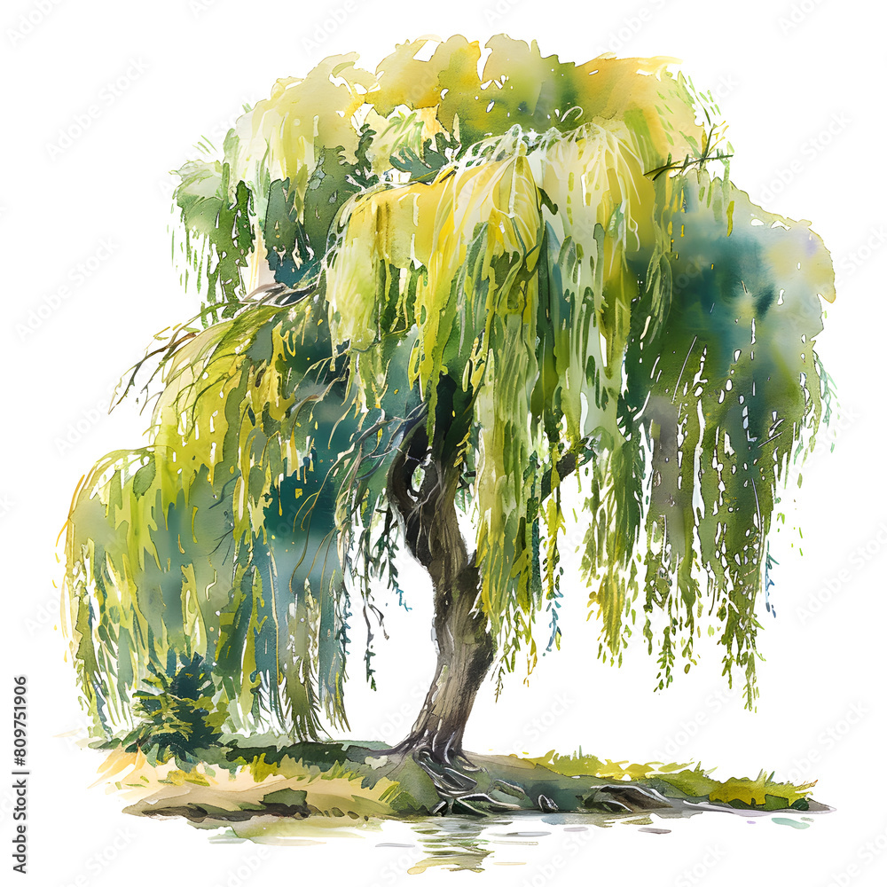 Trees front view, PNG, watercolor style vector tree, willow tree ...