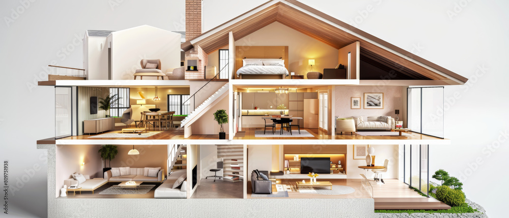 Cross-section of a modern home reveals the intricate layout and design ...