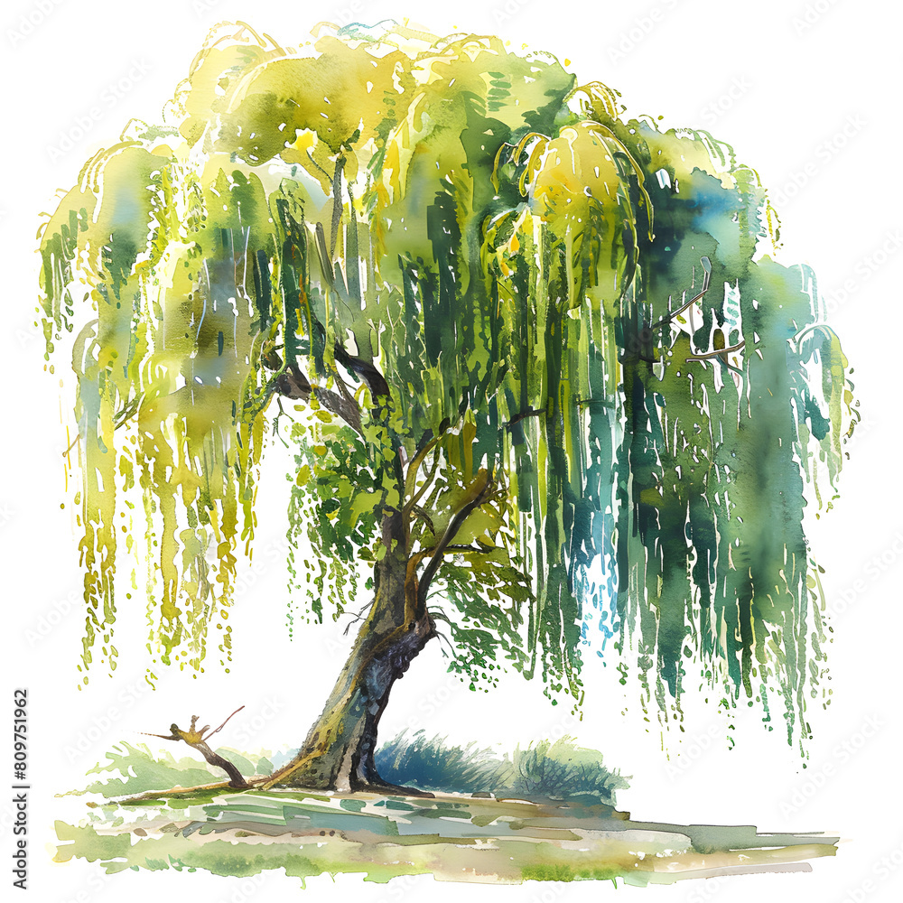 Trees front view, PNG, watercolor style vector tree, willow tree ...