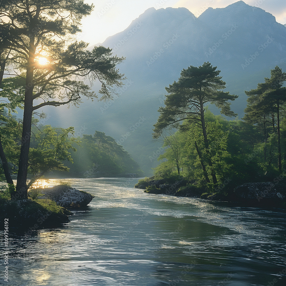 woda, rzeka, charakter, krajobraz, jezior, góra, góra, bory, niebo ...