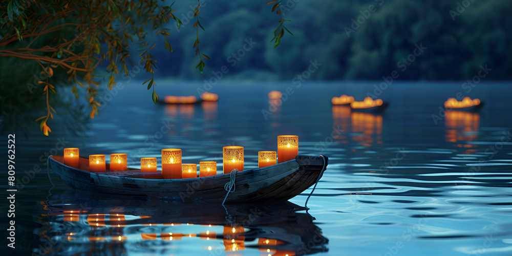 Floating lantern festival in a tranquil lake Floating Lantern Festival ...