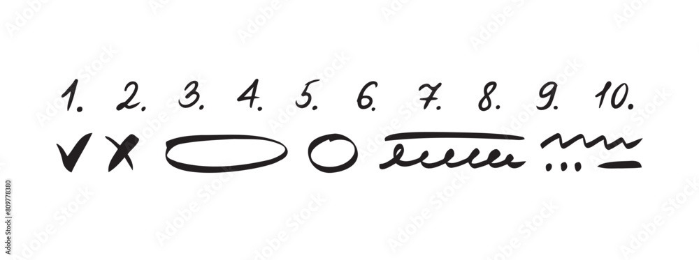 Doodle checklist numbering. List of handwritten numbers with dots. Hand ...