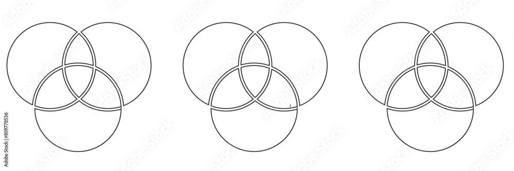 Venn diagram three overlapping circles chart line and solid. Business ...