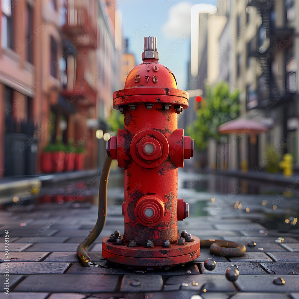 Detailed 3D Rendering of a Vibrant Cartoon Fire Hydrant in an Urban ...